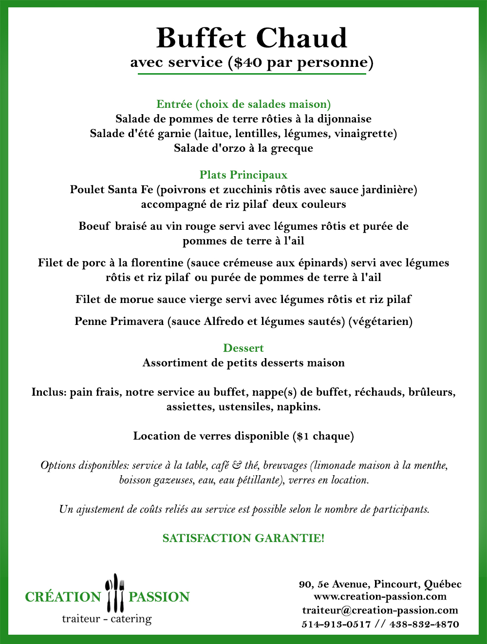 buffet chaud populaire poulet santa fe boeuf braisé au vin rouge filet ...